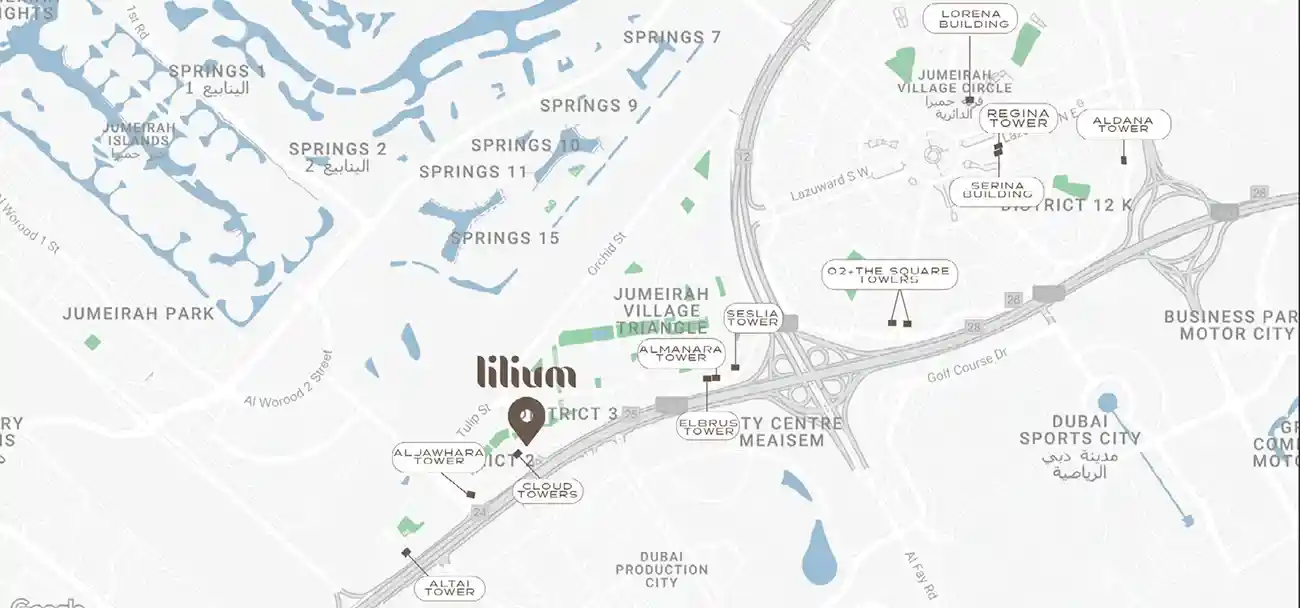 Lilium Tower at Jumeirah Village Triangle Location Map