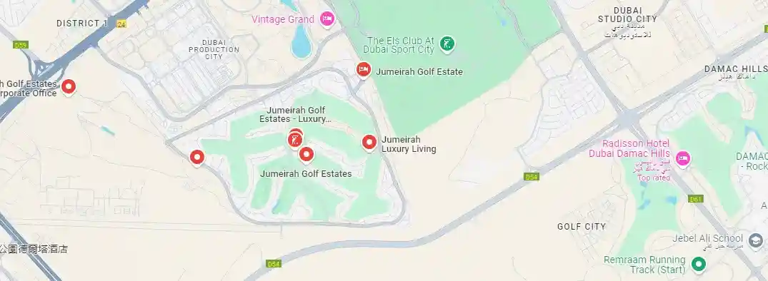 DG Villas in Jumeirah Golf Estates Location Map